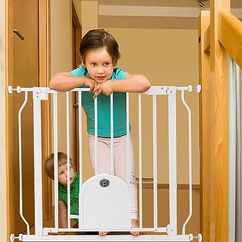 Baby Gate for Stairs with Cat Door - Baby gate with Pet Door Auto Close 29.5"-48.5" Safety Metal Dog Gate for Door Way/Stairs/House/Walk Through with Includes 2 Extension Pieces and 4 Wall Cups