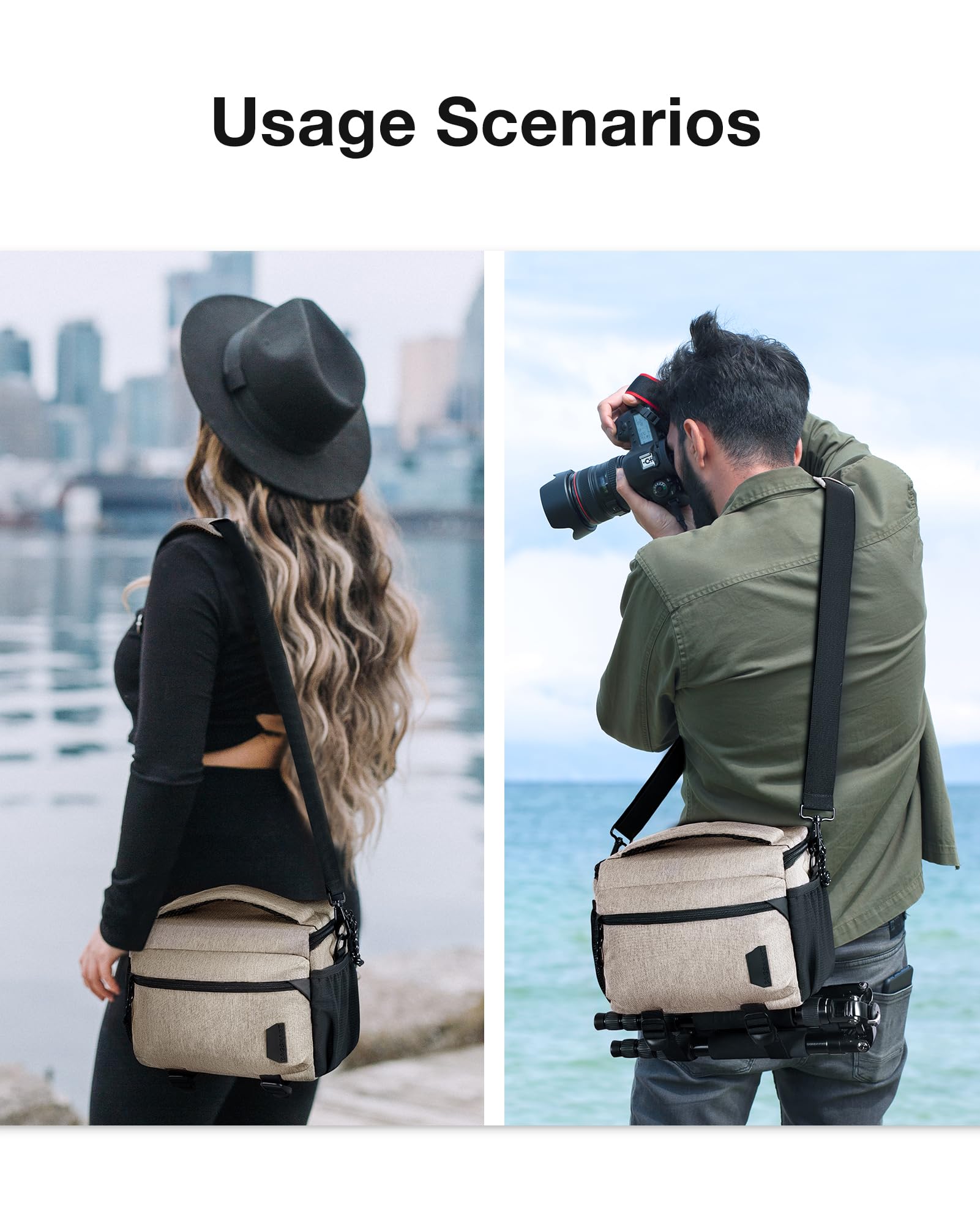 BAGSMART Camera Bag, Small Camera Case with Tripod Holder, Compact Camera Shoulder Bags for DSLR/SLR/Mirrorless Cameras, Waterproof Crossbody Camera Bag Women Men, Ivory White