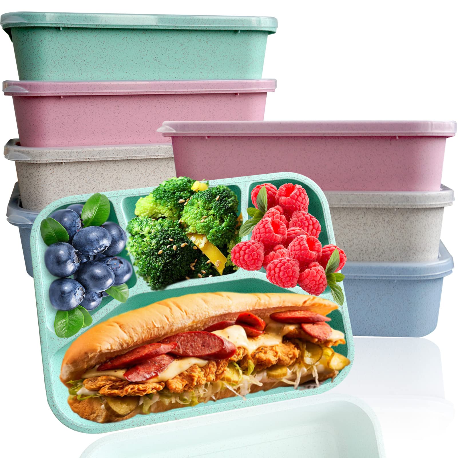 8 Pack Bento Box, Lunch Containers Wheat Straw Meal Prep Containers Reusable, Microwave and Dishwasher Safe Lunch Containers for Adults, Bento Lunch Box for Kids