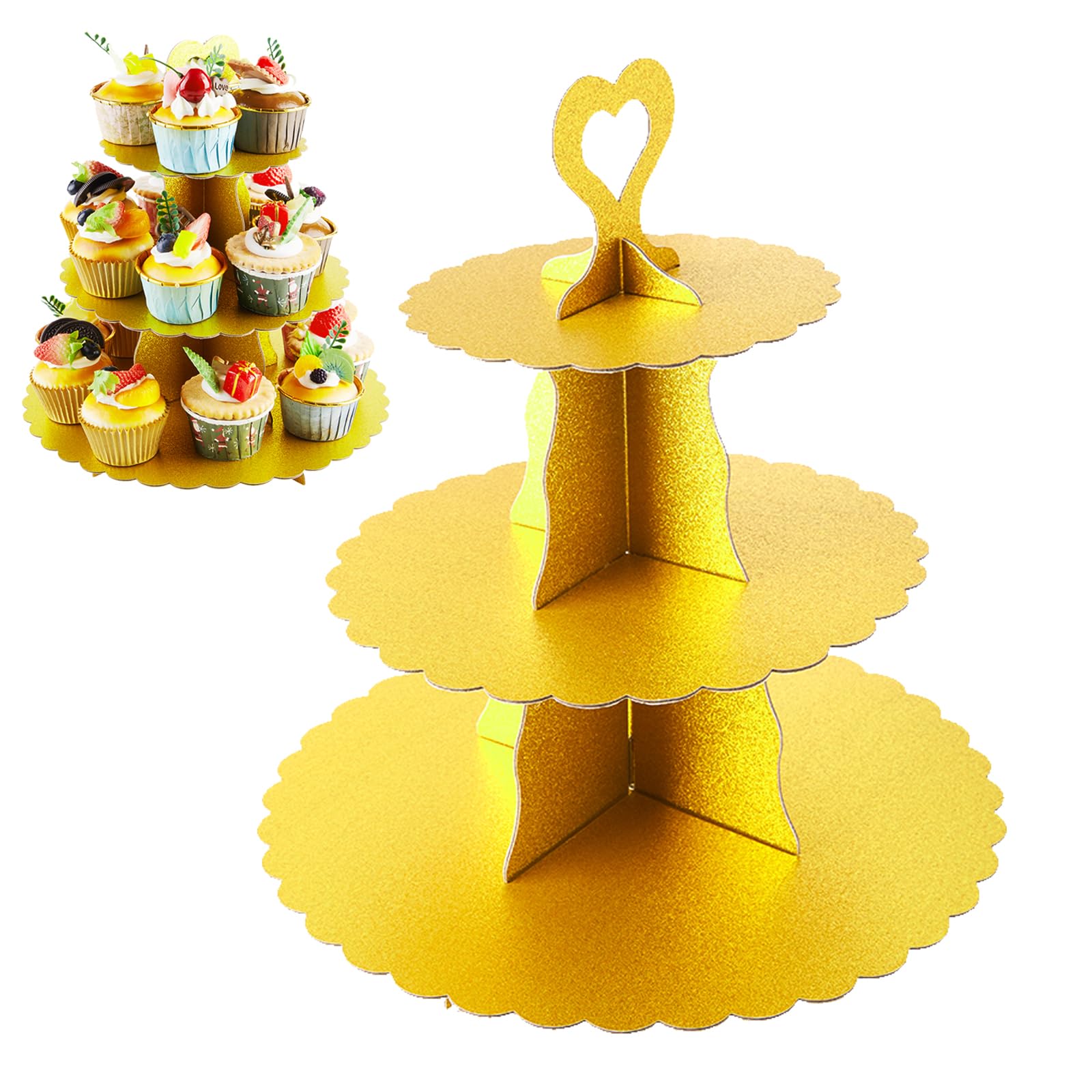 Gold Cupcake Stand 3 Tier Cupcake Stand Glitter Gold Cardboard Cupcake Tower Stand for 24 Cupcakes Birthday Party Baby Shower