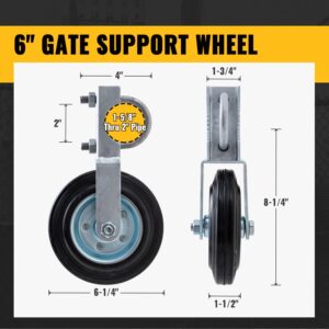 VIVIDA Gate Wheels for Metal Tube Gate, 6" Gate Wheel Gate Support Wheel with 1-5/8" Thru 2" Gate Frames, Heavy Duty Gate Helper Wheel for Chain Link Fence Swing Gate, 1 PCS