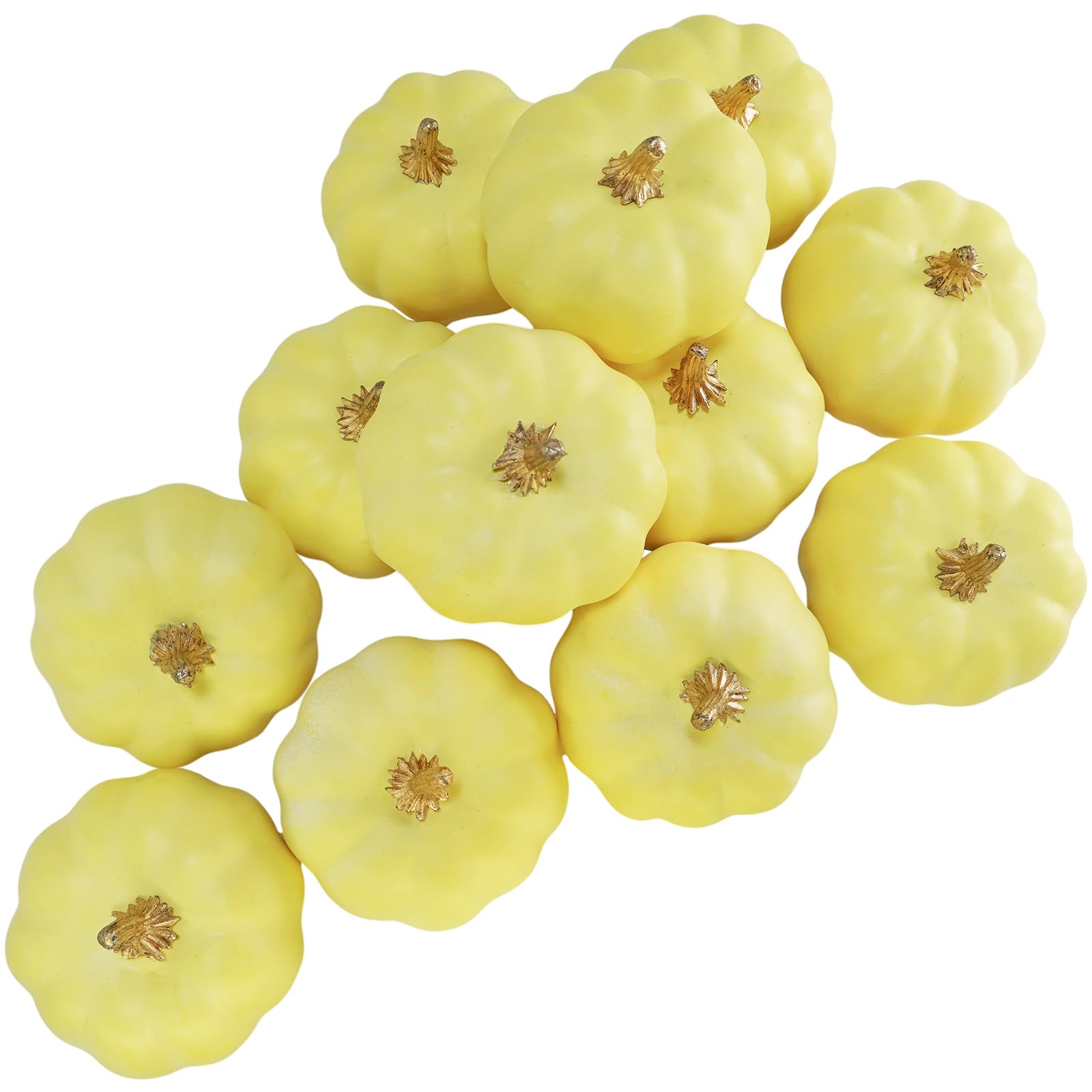 Winlyn 12 Pcs Small Artificial Yellow Pumpkins Fall Harvest Pumpkins Decorative Pumpkins Foam Pumpkins for Gifts Baby Shower Wedding Halloween Thanksgiving Table Centerpiece Mantel Bowl Décor