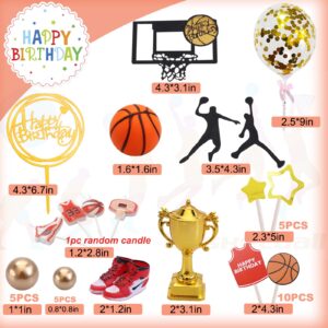 Vitalili Basketball Cake Topper, 34 Pcs 5.5'' Plastic & Paper Decorations, for Kids Boys Birthday Party Supplies, Realistic Design, Convenient Use, Fits for Cakes, Cupcakes, Home Party & More