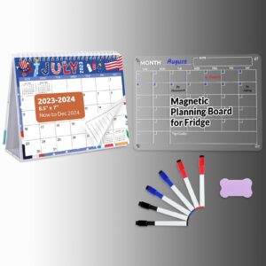 zuozee desk calendar 2023-2024 and acrylic magnetic dry erase board bundle sales