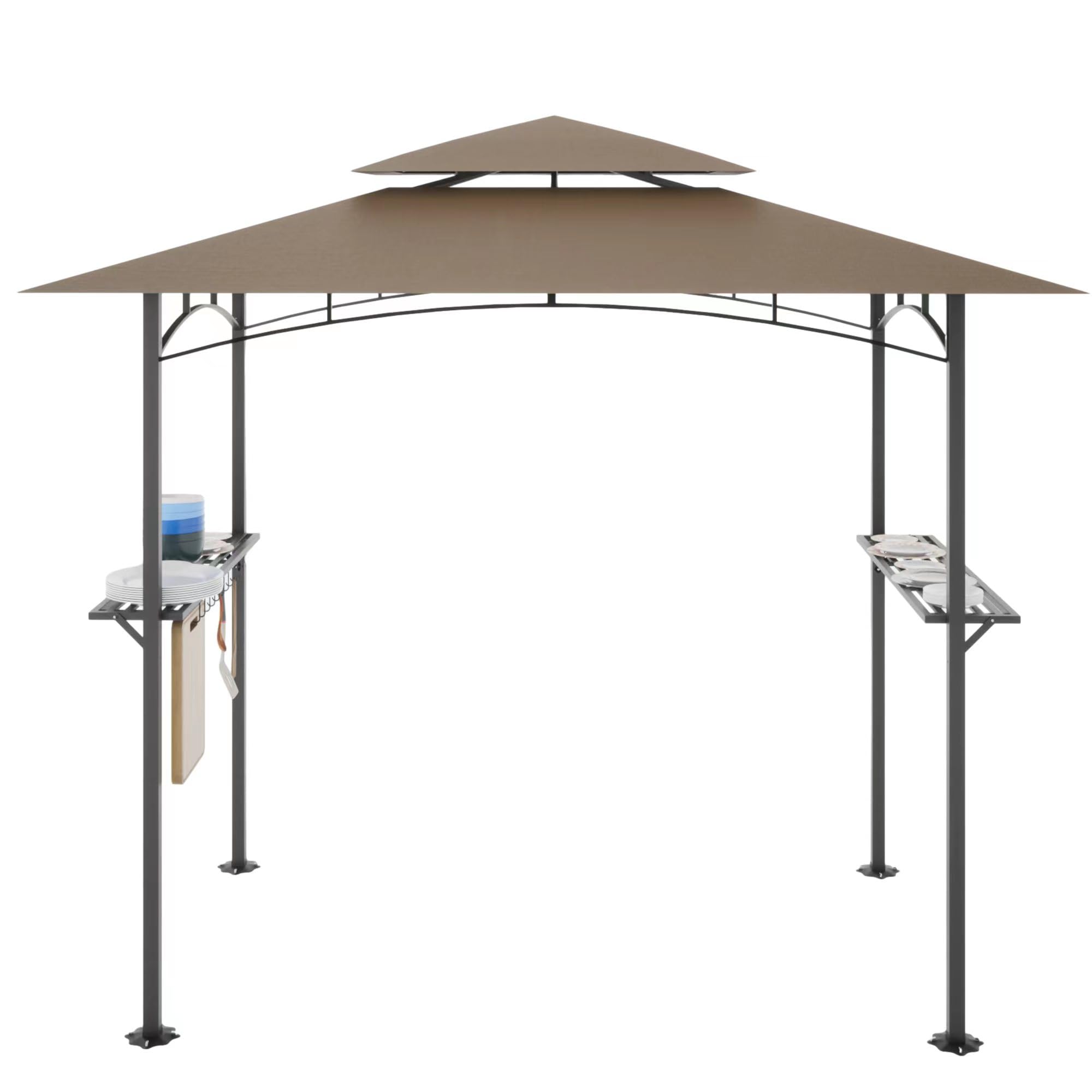 Temminkii Outdoor 8'x5' Grill Gazebo Canopy Patio Beige Barbecue Tent w Storage Rack Hook for Picnic