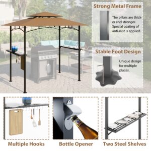 Temminkii Outdoor 8'x5' Grill Gazebo Canopy Patio Beige Barbecue Tent w Storage Rack Hook for Picnic