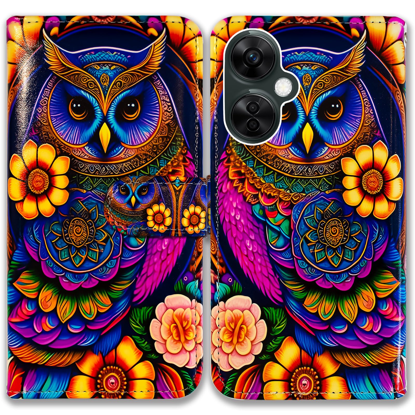 Bcov OnePlus Nord N30 5G Case,Colorful Owl Mandala Flower Leather Flip Phone Case Wallet Cover with Card Slot Holder Kickstand for OnePlus Nord N30 5G