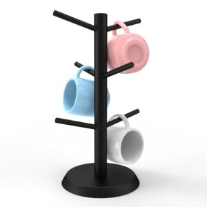 ketwod black mug holder,coffee mug holder,coffee mug tree,non-slip coffee cup holder,coffee cup holder for counter,coffee mug tree,coffee mug rack with 6 hooks (black)