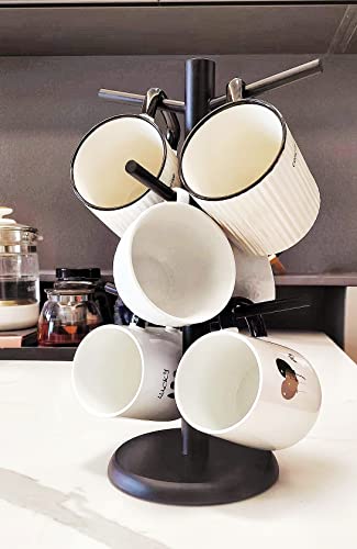 KETWOD Black Mug Holder,Coffee Mug Holder,Coffee Mug Tree,Non-Slip Coffee Cup Holder,Coffee Cup Holder for Counter,Coffee Mug Tree,Coffee Mug Rack with 6 Hooks (Black)