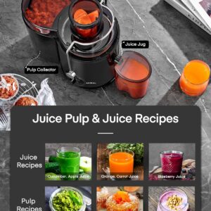 Juicer Machines, Aiheal Juicer Vegetable and Fruit Easy to Clean, Centrifugal Juicer with 3” Wide Mouth, 3 Speed Control, Overload Protection System, Cleaning Brush and Recipe Included, Black