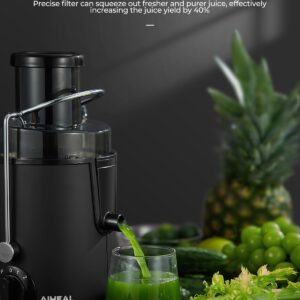 Juicer Machines, Aiheal Juicer Vegetable and Fruit Easy to Clean, Centrifugal Juicer with 3” Wide Mouth, 3 Speed Control, Overload Protection System, Cleaning Brush and Recipe Included, Black