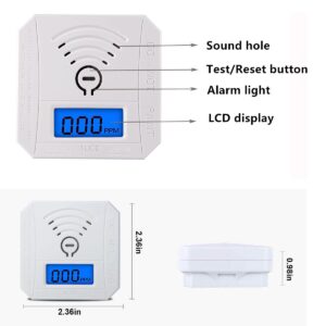 COOKSS Carbon Monoxide Detector 2 Pack,CO Gas Monitor Alarm with LCD Digital Display and Sound Warning，Battery Powered High Accuracy CO Alarm for Home,Office,Warehouse