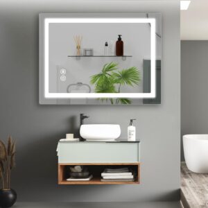 led bathroom mirror 20 x 28 inch mirror with light for bathroom wall mounted anti-fog lighted mirror with 3000k/4500k/6000k front lighted mordern makeup mirror (horizontal/vertical)