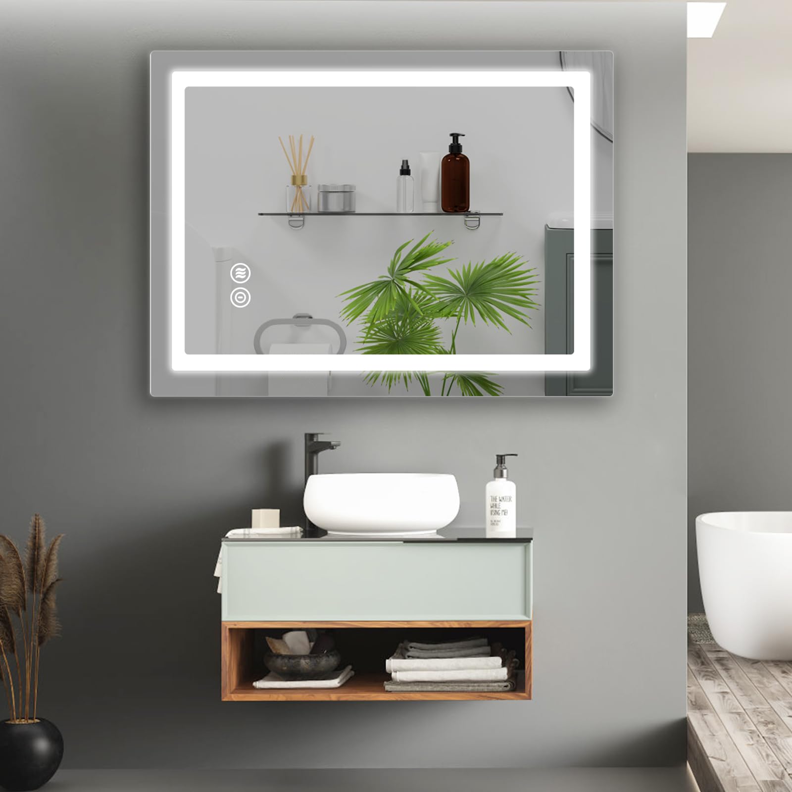 LED Bathroom Mirror 20 x 28 Inch Mirror with Light for Bathroom Wall Mounted Anti-Fog Lighted Mirror with 3000K/4500K/6000K Front Lighted Mordern Makeup Mirror (Horizontal/Vertical)