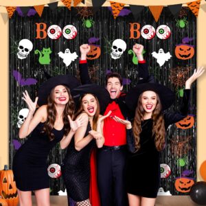 Halloween Party Decorations Scary Black Halloween Photo Backdrop Streamers, 2 Pack 3.3 x 6.6 FT Halloween Decor Foil Fringe Curtains Halloween Backdrops for Parties Birthday Window Door Indoor Outdoor