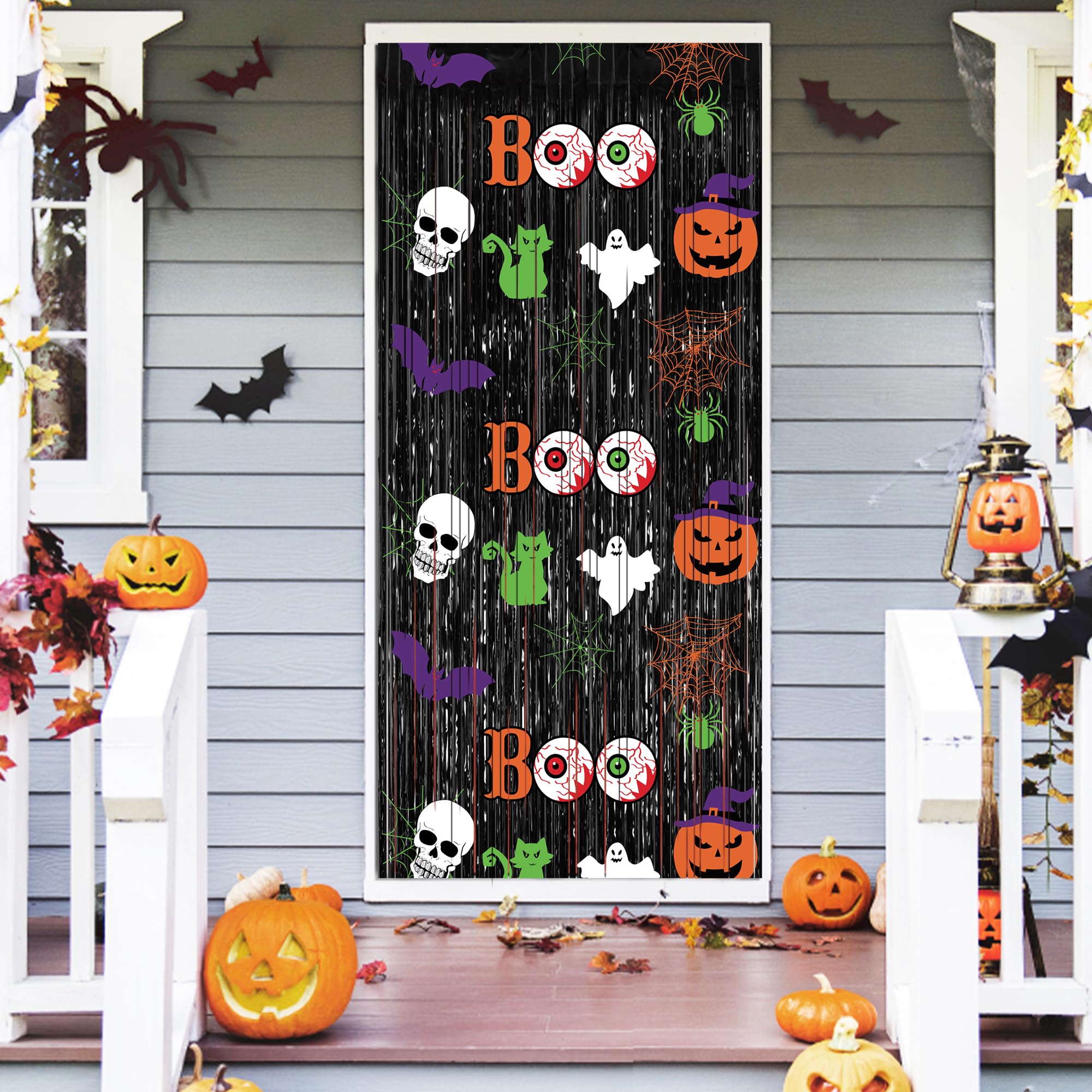 Halloween Party Decorations Scary Black Halloween Photo Backdrop Streamers, 2 Pack 3.3 x 6.6 FT Halloween Decor Foil Fringe Curtains Halloween Backdrops for Parties Birthday Window Door Indoor Outdoor