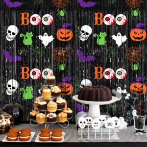 Halloween Party Decorations Scary Black Halloween Photo Backdrop Streamers, 2 Pack 3.3 x 6.6 FT Halloween Decor Foil Fringe Curtains Halloween Backdrops for Parties Birthday Window Door Indoor Outdoor