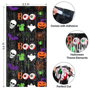 Halloween Party Decorations Scary Black Halloween Photo Backdrop Streamers, 2 Pack 3.3 x 6.6 FT Halloween Decor Foil Fringe Curtains Halloween Backdrops for Parties Birthday Window Door Indoor Outdoor