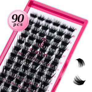 lash clusters 90pcs individual lashes, d curl lash extension clusters lashes wispy natural look, diy eyelash clusters volume look like eyelash extensions diy at home by sthana- iris, 9-16mm mixed