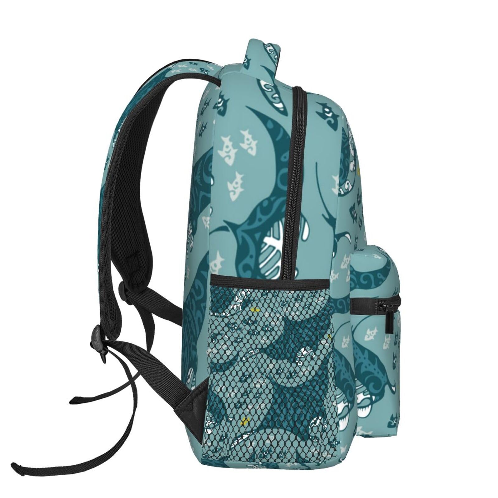 BAFAFA Manta Ray and Fish Printed Canvas Bag Laptop Backpack Travel Bag Casual Daypack Hiking Rucksack