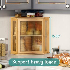 viewcare Extra Large Bread Box, Corner Bread Box for Kitchen Counter, Bamboo Wood Large Capacity Bread Storage Bin with Acrylic Wavy Door Panel