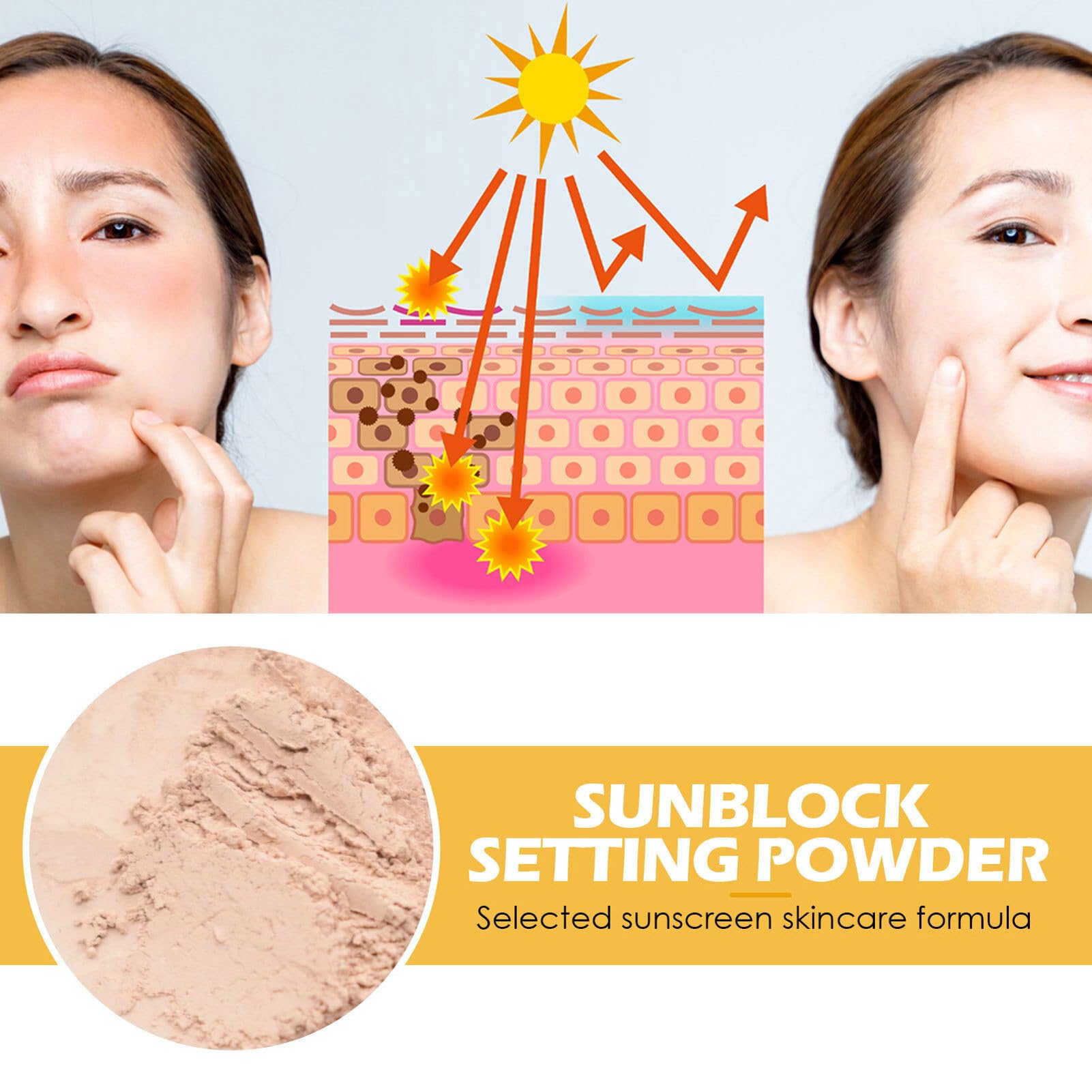 Sunscreen Setting Powder SPF 50 Loose Powder with Brush Natural Mineral Makeup Setting Powder Translucent 0.28 oz for All Skin-2PC