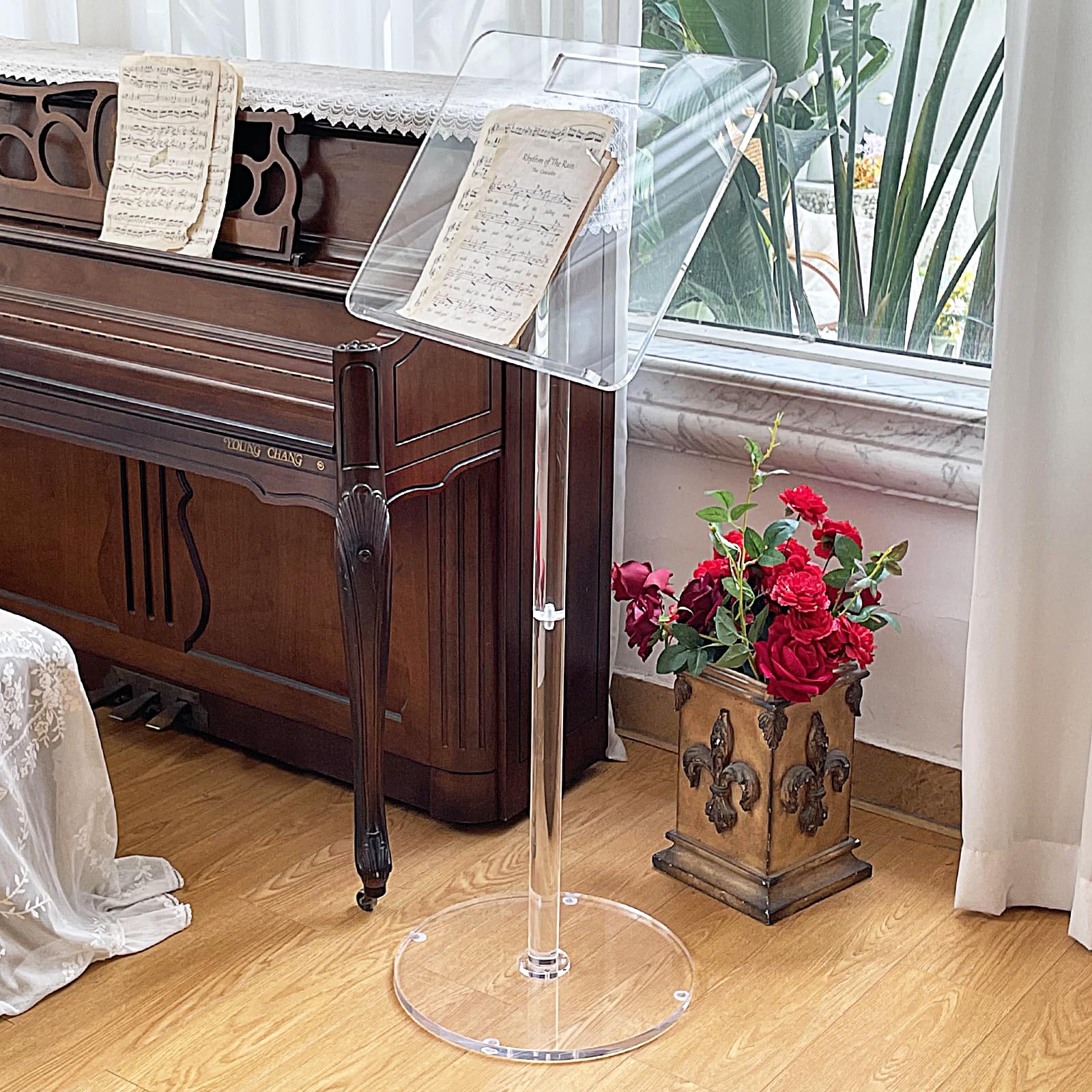 FCCABIN Gorgeous Acrylic Podium Stand Easy to Assemble Durable Podium, Strong Portable Larger Flexible Adjustable Angle Podium Stand with Baffles and Pen Slot for Church Speeches Wedding Teacher