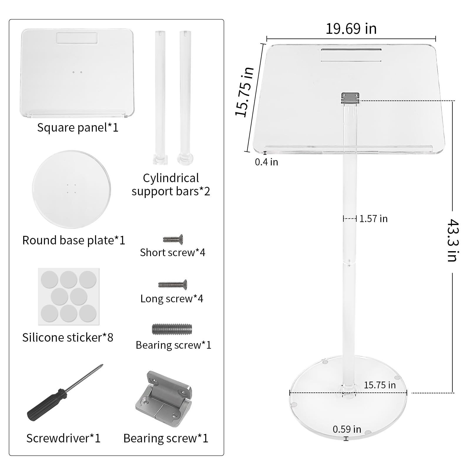 FCCABIN Gorgeous Acrylic Podium Stand Easy to Assemble Durable Podium, Strong Portable Larger Flexible Adjustable Angle Podium Stand with Baffles and Pen Slot for Church Speeches Wedding Teacher