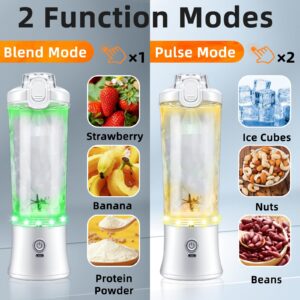 YIUOKAEI Portable Blender Personal Juicer - Kitchen 21oz USB Rechargeable 4000mAh Large Battery with 6 Blades for Smoothies Shakes Baby Food and Proteins - Home Office Gym Sports and Travel (White)