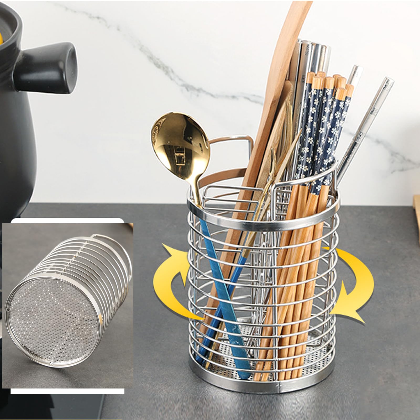 lengenyen Kitchen Utensil Holder,Kitchen countertop Utensil Organizer,Stainless Steel Modern Metal Utensils Counter Storage for Party Spoon and Fork Holder