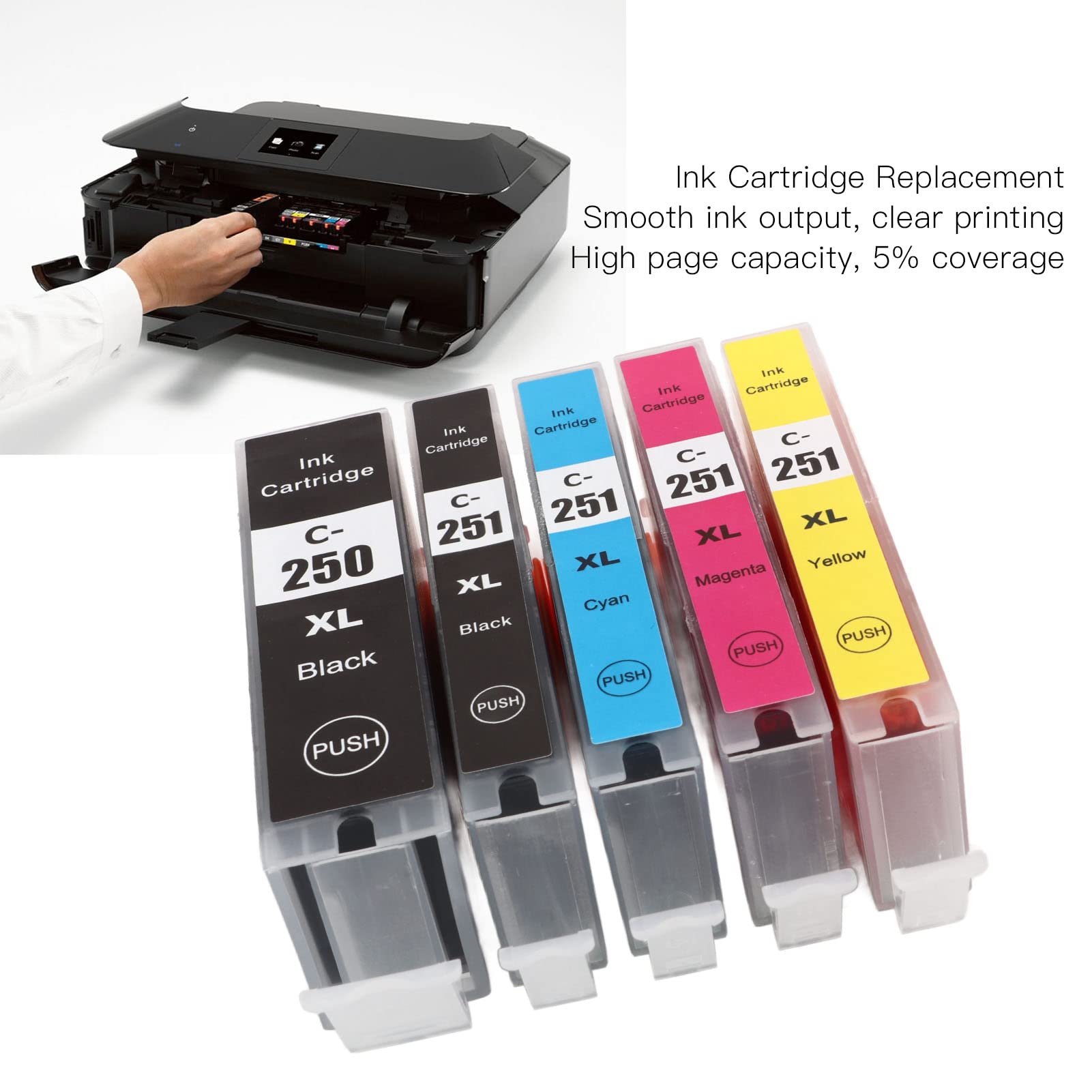 Ink Cartridge, Multi Colors Ink Cartridge Replacement Inkjet Cartridges Printer Accessories Printing Photos, Test Papers, Inkjet Printer Ink (BK BK C M Y 5 Colors)