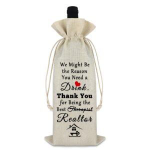 realtor wine bag thank you gift for realtor housewarming new homeowner gift ideas burlap drawstring wine wrap bag appreciate gift for therapist realtor real estate agent gifts reusable wine bottle bag