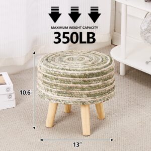 Cpintltr Round Ottoman Natural Seagrass Footstool Poufs Hand Weave Eco Friendly Sofa Foot Stool Soft Step Stool Boho Accent Padded Foot Rest with Pine Legs for Living Room Bedroom Mixed Green