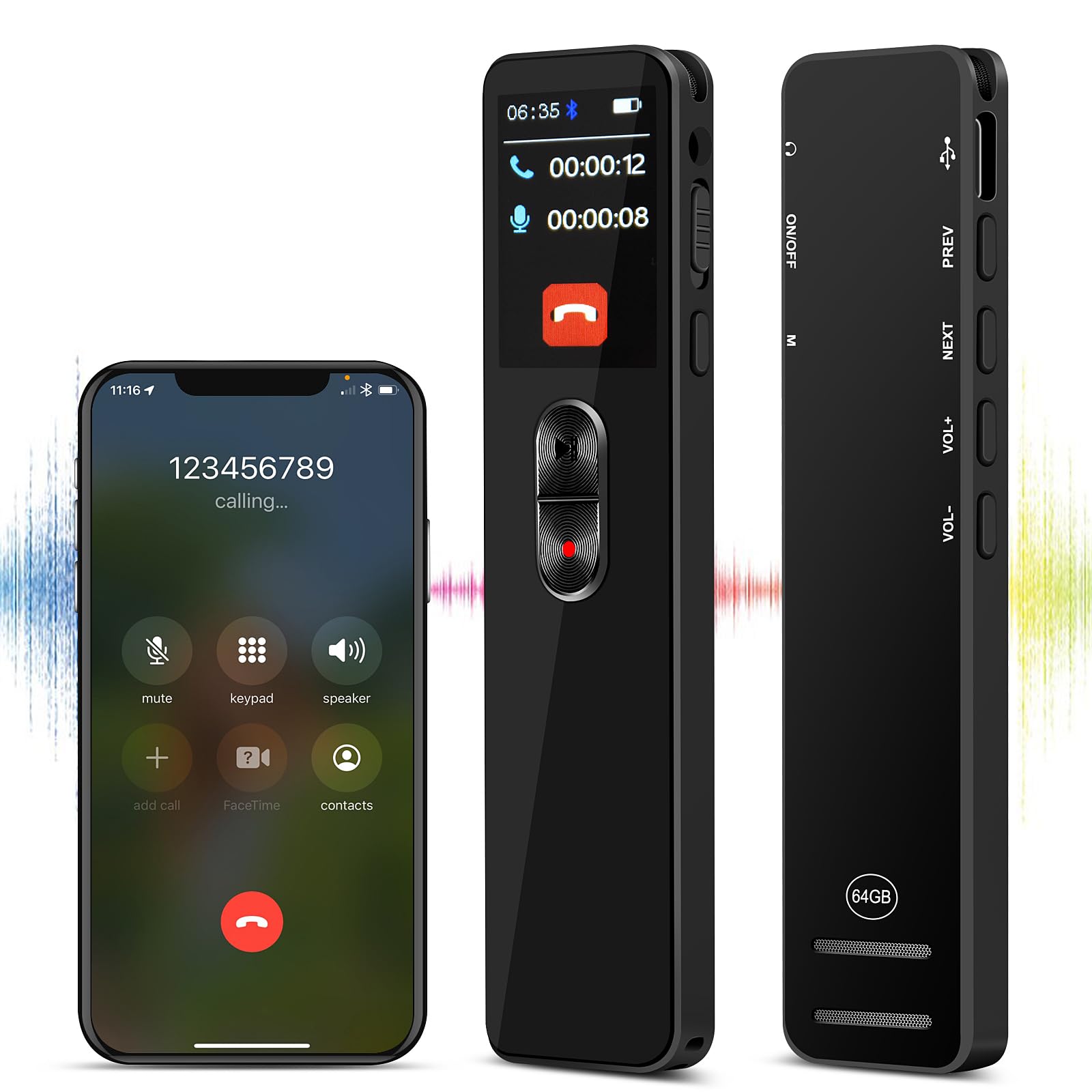 64GB Digital Voice Recorder, 3072KBPS Voice Activated Recorder One-Touch Recording with Playback, Noise Cancellation with Password, Bluetooth, Dictaphone Recorder for Lectures, Meetings, Interviews