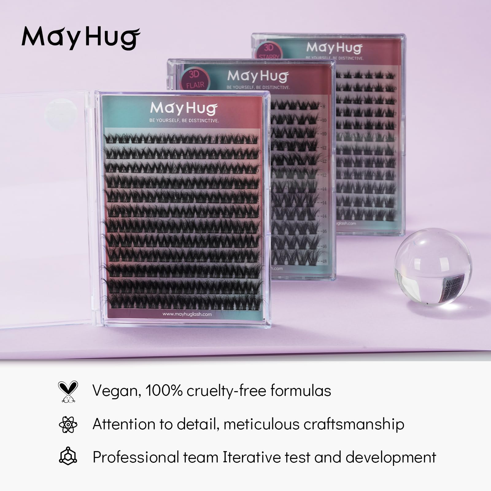 Mayhug Lash Clusters DIY Eyelash Extensions 144 Clusters Lashes D Curl 3D Eyelash Clusters Extensions Fluffy Wispy Lashes Cluster Fluffy Effect & Ultra-Soft & Super Light & DIY at Home (Prism)