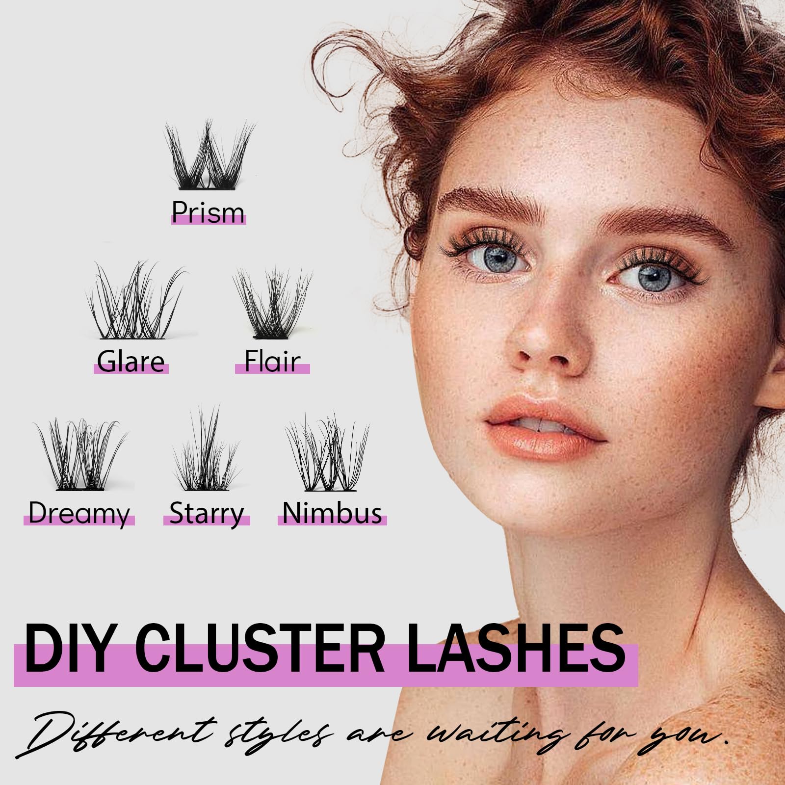 Mayhug Lash Clusters DIY Eyelash Extensions 144 Clusters Lashes D Curl 3D Eyelash Clusters Extensions Fluffy Wispy Lashes Cluster Fluffy Effect & Ultra-Soft & Super Light & DIY at Home (Prism)