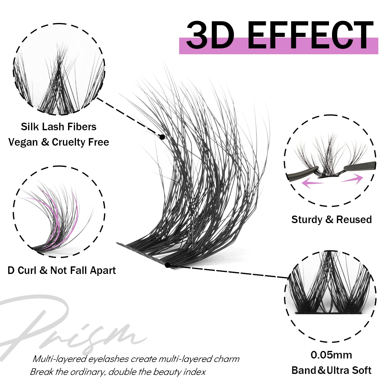 Mayhug Lash Clusters DIY Eyelash Extensions 144 Clusters Lashes D Curl 3D Eyelash Clusters Extensions Fluffy Wispy Lashes Cluster Fluffy Effect & Ultra-Soft & Super Light & DIY at Home (Prism)