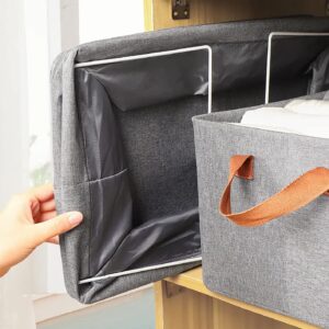 AARAINBOW 4 Pcs Closet Clothes Organizer Bins, Fabric Storage Box with Steel Frame Stackable Shelf Storage Baskets Large, Fabric Storage Baskets Foldable Closet Shelf Storage Containers, 23L (4 Gray)