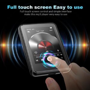 64GB MP3 Player with Bluetooth,Portable Digital Music MP3 MP4 Player for Music Lover with Voice Record FM Radio Alarm Stopwatch Built-in HD Speaker with 2.4'' Full Touch Screen and Super Light (Black)