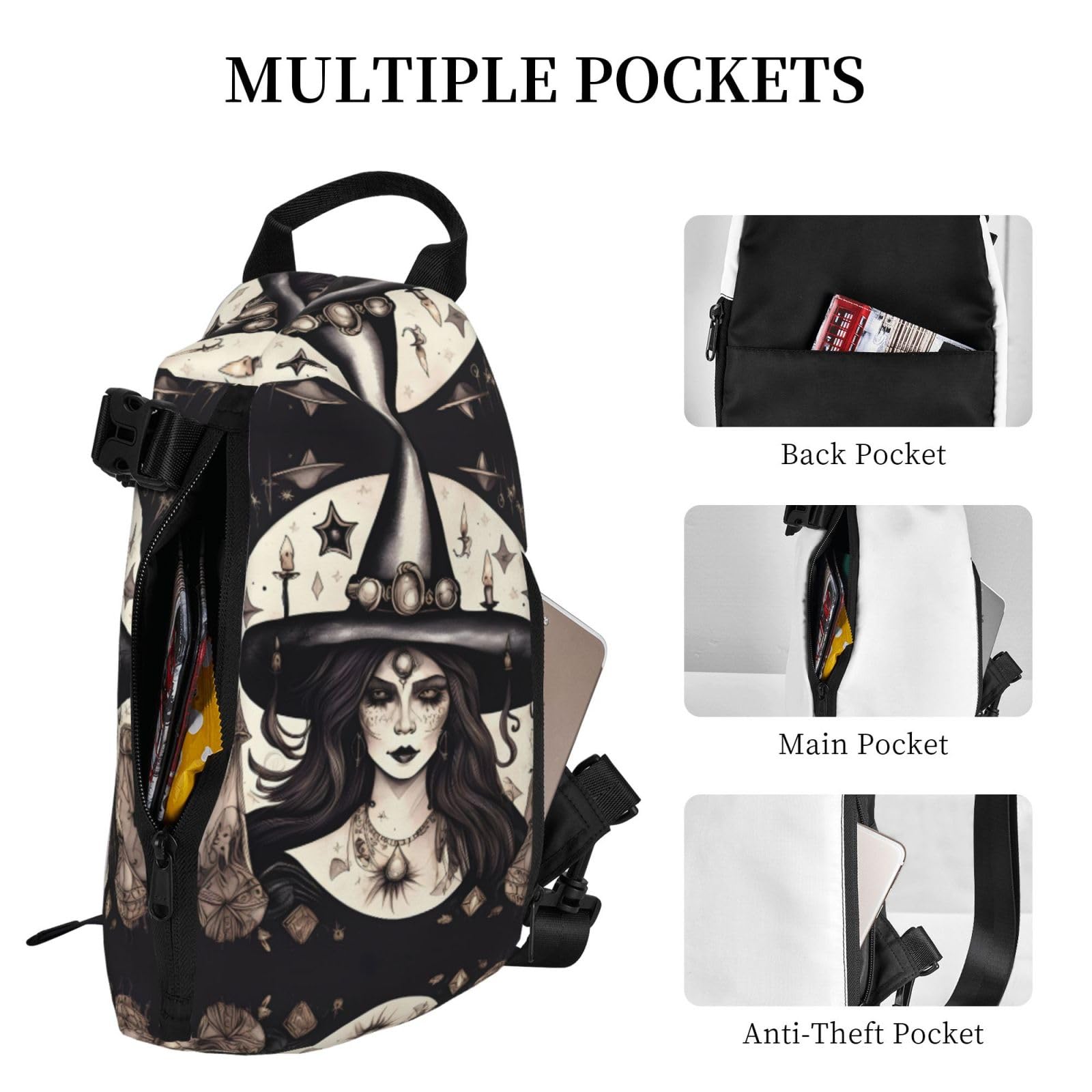 PIXOLE Magic Witch Witchcraft Bohemian printed Sling Crossbody Backpack Shoulder Bag for Men Women,for Outdoor Walking Travel