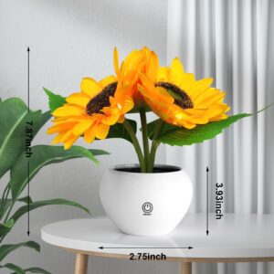 UFmeDorm Rechargeable Sunflower Table Lamp - LED Artificial Flowers Desktop Lamp Night Light with Porcelain Vase, Cordless Touch Lamp for Bedroom Living Room Desk Decor, Birthday Gift for Her Girl Mom