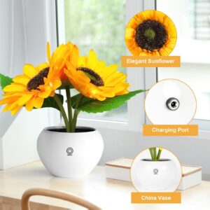 UFmeDorm Rechargeable Sunflower Table Lamp - LED Artificial Flowers Desktop Lamp Night Light with Porcelain Vase, Cordless Touch Lamp for Bedroom Living Room Desk Decor, Birthday Gift for Her Girl Mom