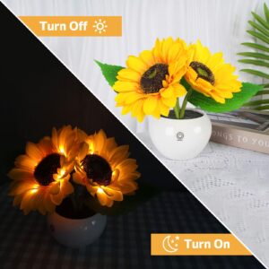 UFmeDorm Rechargeable Sunflower Table Lamp - LED Artificial Flowers Desktop Lamp Night Light with Porcelain Vase, Cordless Touch Lamp for Bedroom Living Room Desk Decor, Birthday Gift for Her Girl Mom