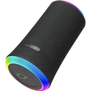 Soundcore Flare 2 (20W, 12-Hour Playtime) Wireless Portable IPX7 Waterproof Bluetooth Speaker, 360° Immersive Sound, Music Driven Lightshow, PartyCast (Connect up to 100 Speakers) Black (A3165)