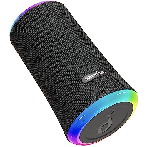 Soundcore Flare 2 (20W, 12-Hour Playtime) Wireless Portable IPX7 Waterproof Bluetooth Speaker, 360° Immersive Sound, Music Driven Lightshow, PartyCast (Connect up to 100 Speakers) Black (A3165)