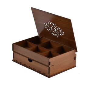 Reynoon Jewelry Box Organizer - Wood (Hard MDF) Jewelry Holder, 2 Layer, 6 Compartment, 1 Drawer Stackable Design, Wooden Jewelry Box Gift, Storage Case for Rings, Earrings, Necklaces, Bracelets