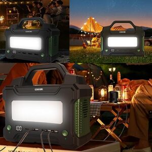 CONROWR 150Wh Portable Power Station Camping Solar Generator Laptop Charger with 150W 110V Peak AC Outlet, USB Ports LED Flashlights， DC Ports for CPAP Home Camping Emergency