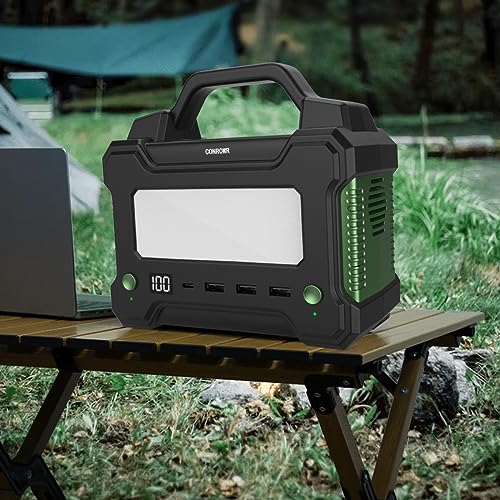 CONROWR 150Wh Portable Power Station Camping Solar Generator Laptop Charger with 150W 110V Peak AC Outlet, USB Ports LED Flashlights， DC Ports for CPAP Home Camping Emergency