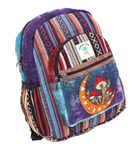 unique moon & mushroom embroidered himalaya hemp hippie backpack festival backpack fair trade handmade with love. (mini)