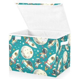 Joisal Cute Doodle Astronauts Planets Storage Bins with Lids for Organizing Fabric Storage Cubes